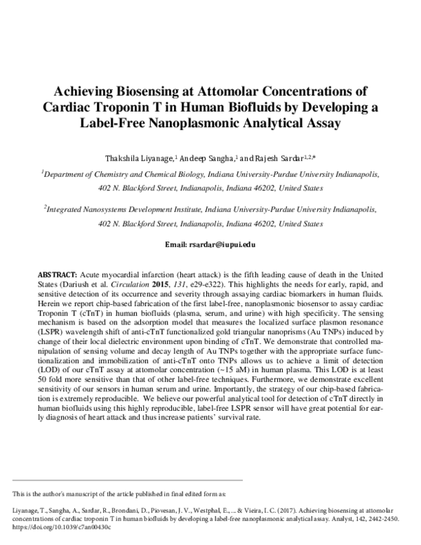 (PDF) Achieving biosensing at attomolar concentrations of cardiac ...
