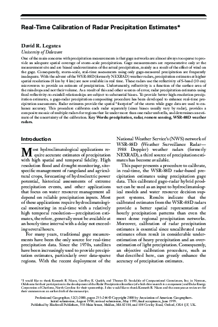 (PDF) Real-Time Calibration of Radar Precipitation Estimates