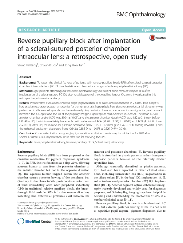 (PDF) Reverse pupillary block after implantation of a scleral-sutured ...