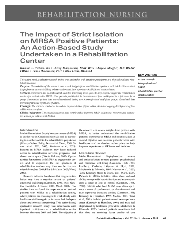 (PDF) The Impact of Strict Isolation on MRSA Positive Patients: An ...