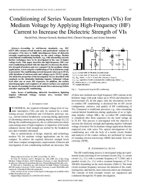 (PDF) Conditioning of Series Vacuum Interrupters (VIs) for Medium Voltage by Applying High ...
