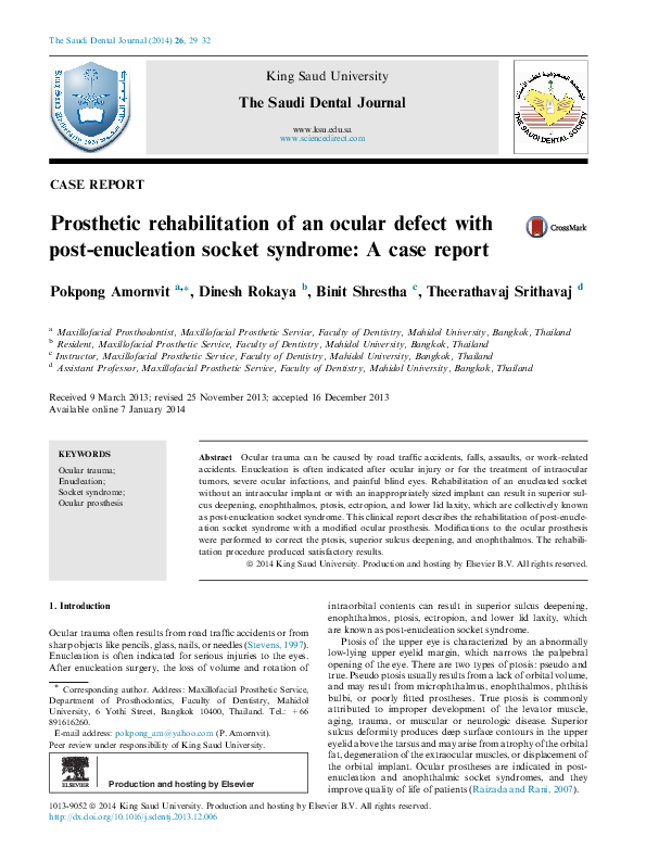 (PDF) Prosthetic rehabilitation of an ocular defect with post ...
