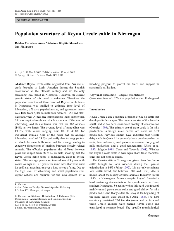 (PDF) Population structure of Reyna Creole cattle in Nicaragua