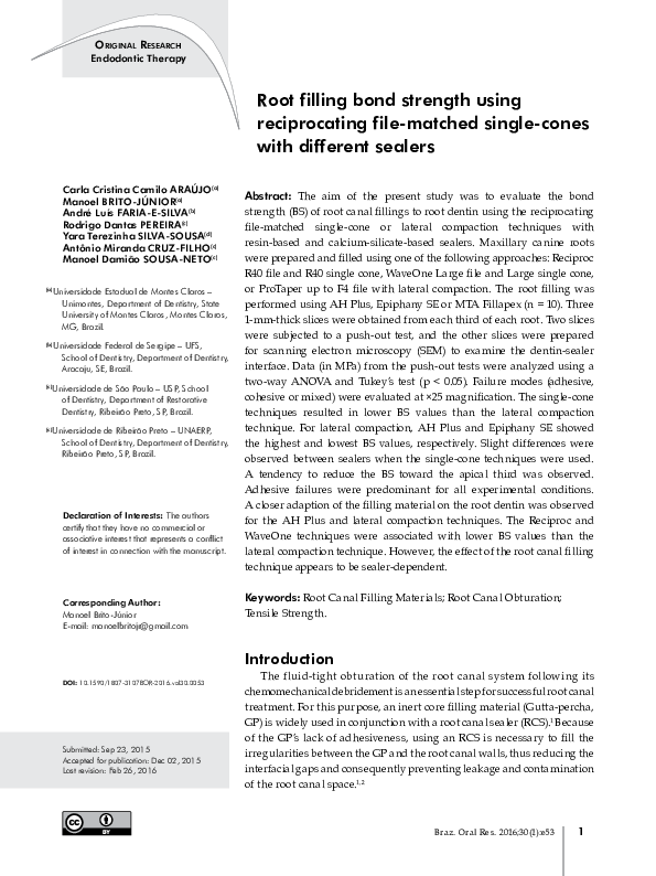 (PDF) Root filling bond strength using reciprocating file-matched ...