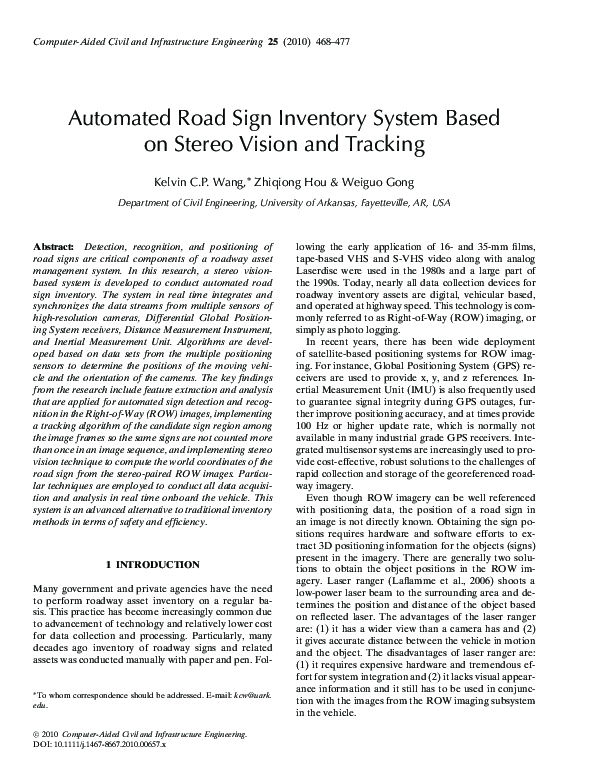 (PDF) Automated Road Sign Inventory System Based on Stereo Vision and ...