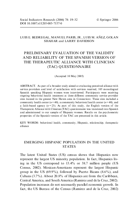 (PDF) Preliminary Evaluation of the Validity and Reliability of the ...