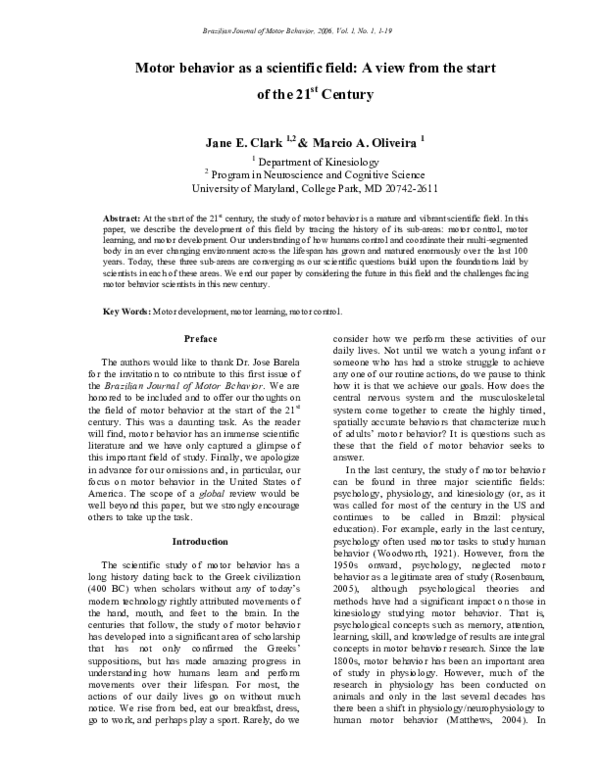 (PDF) Motor behavior as a scientific field: a view from the start of ...