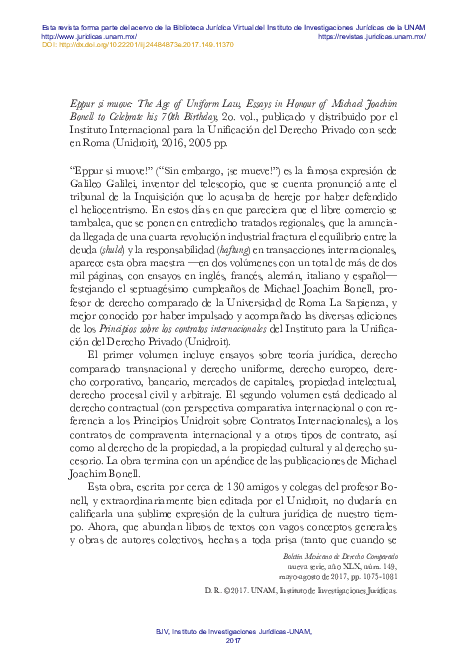 (PDF) Eppur si muove: The Age of Uniform Law, Essays in Honour of Michael Joachim Bonell to ...