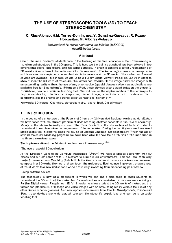 (PDF) The Use of Stereoscopic Tools (3D) to Teach Stereochemistry