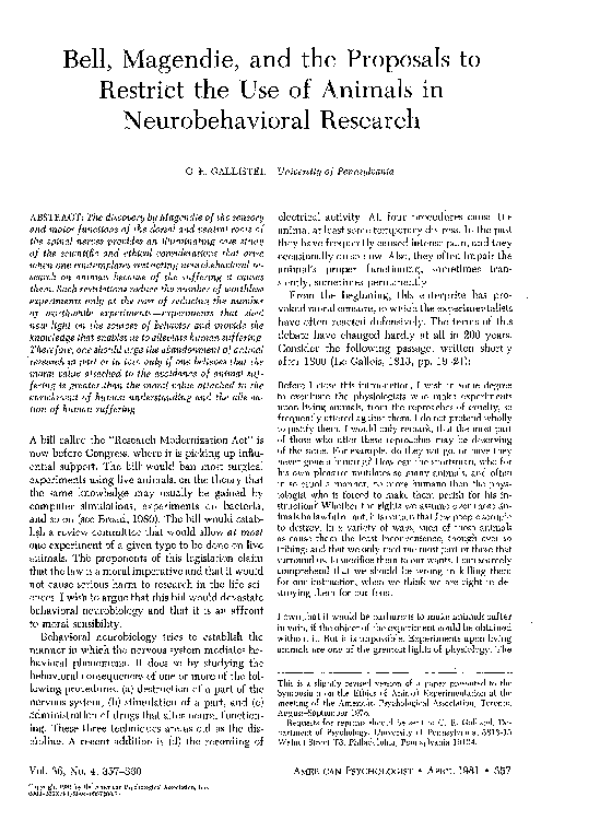 (PDF) Bell, Magendie, and the proposals to restrict the use of animals ...