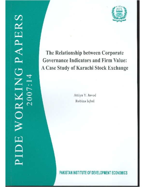(PDF) The Relationship between Corporate Governance Indicators and Firm Value: A Case Study of ...