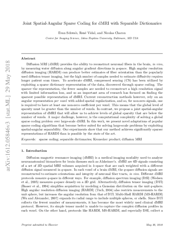 Pdf Joint Spatial Angular Sparse Coding For Dmri With Separable 7707