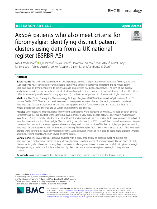 (PDF) Identifying Clusters of AxSpA Patients with Fibromyalgia