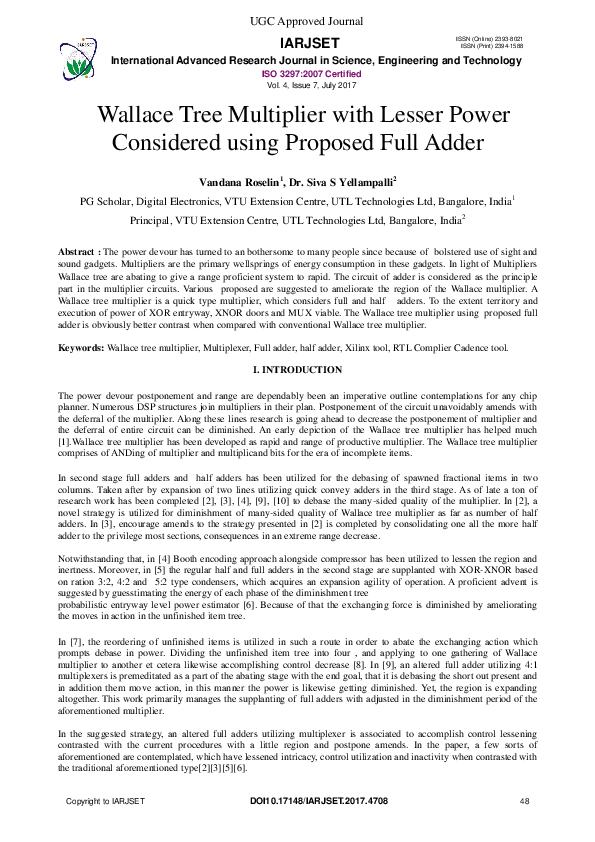 (PDF) Wallace Tree Multiplier with Lesser Power Considered using ...