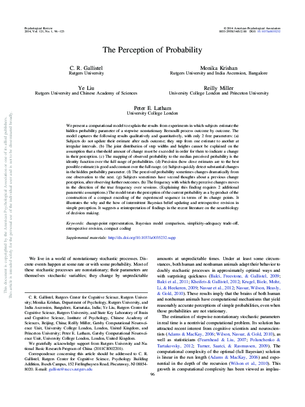 (PDF) The perception of probability | Randy Gallistel - Academia.edu