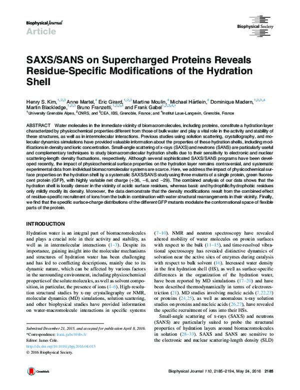 (PDF) SAXS/SANS on Supercharged Proteins Reveals Residue-Specific ...