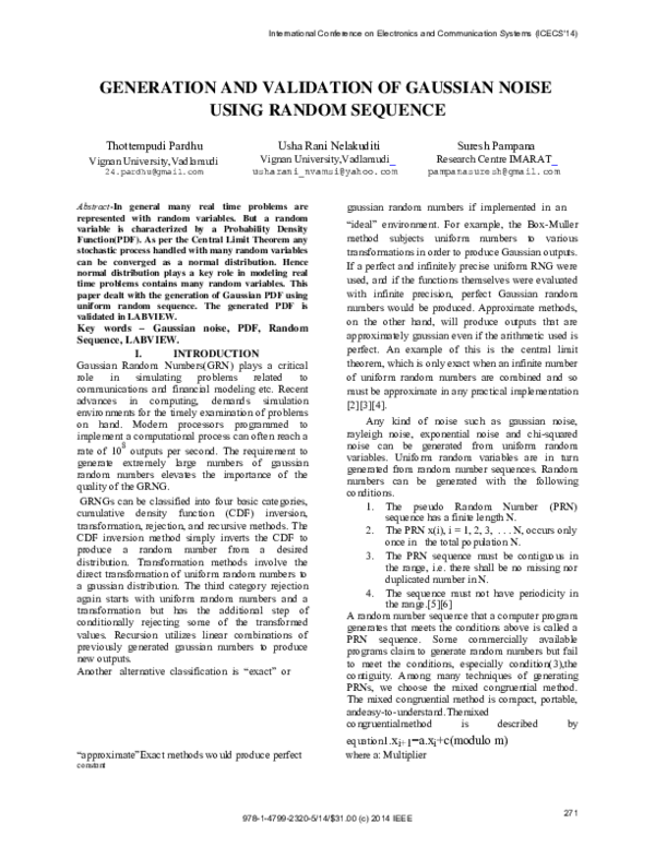 (PDF) Generation and Validation of Gaussian Noise Using Random Sequence