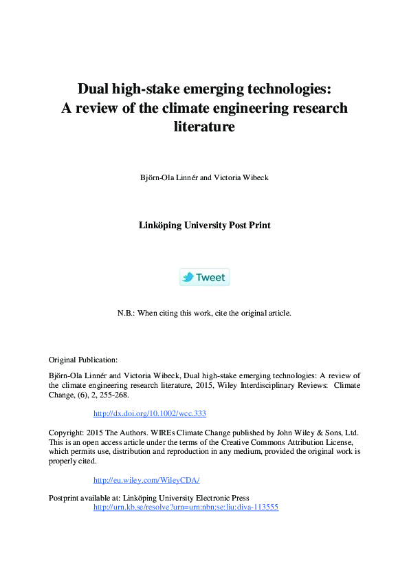(PDF) Dual high-stake emerging technologies: a review of the climate ...