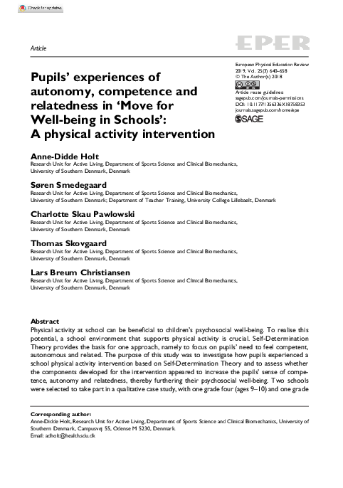 (PDF) Pupils’ experiences of autonomy, competence and relatedness in ...