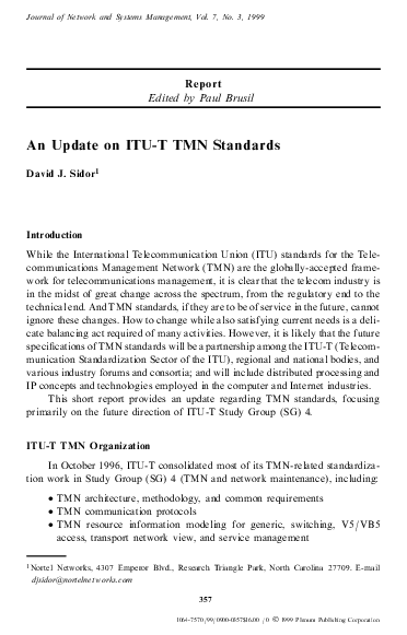 (PDF) An Update on ITU-T TMN Standards | David Sidor - Academia.edu