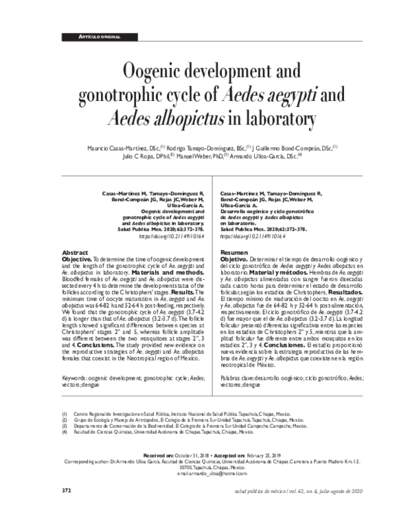 (PDF) Oogenic development and gonotrophic cycle of Aedes aegypti and ...