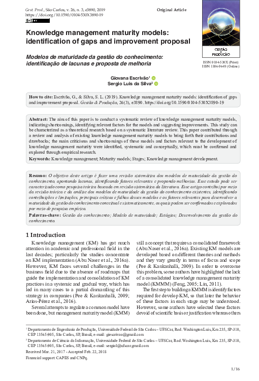 (PDF) Knowledge management maturity models: identification of gaps and improvement proposal