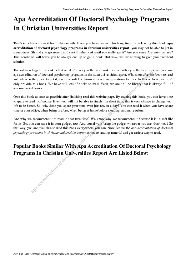 (PDF) APA Accreditation of Doctoral Psychology Programs in Christian ...