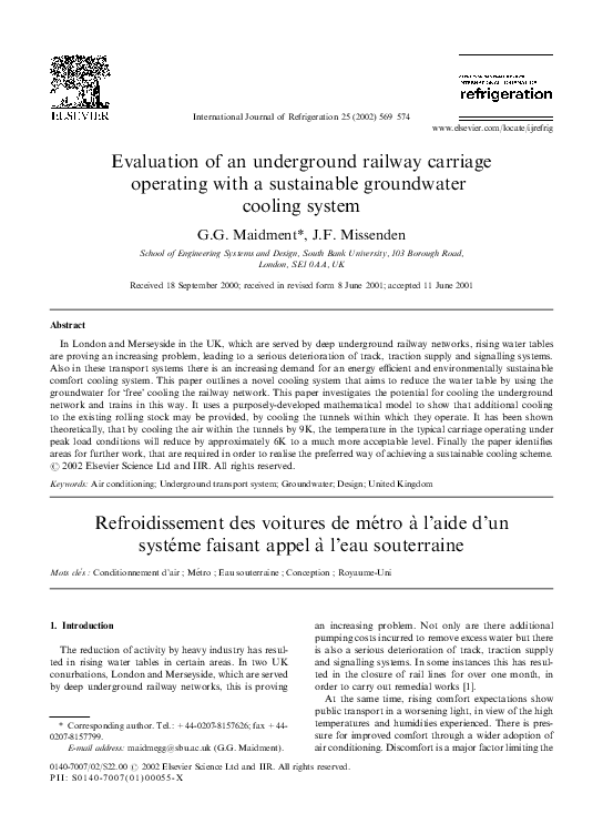 (PDF) Evaluation of an underground railway carriage operating with a ...