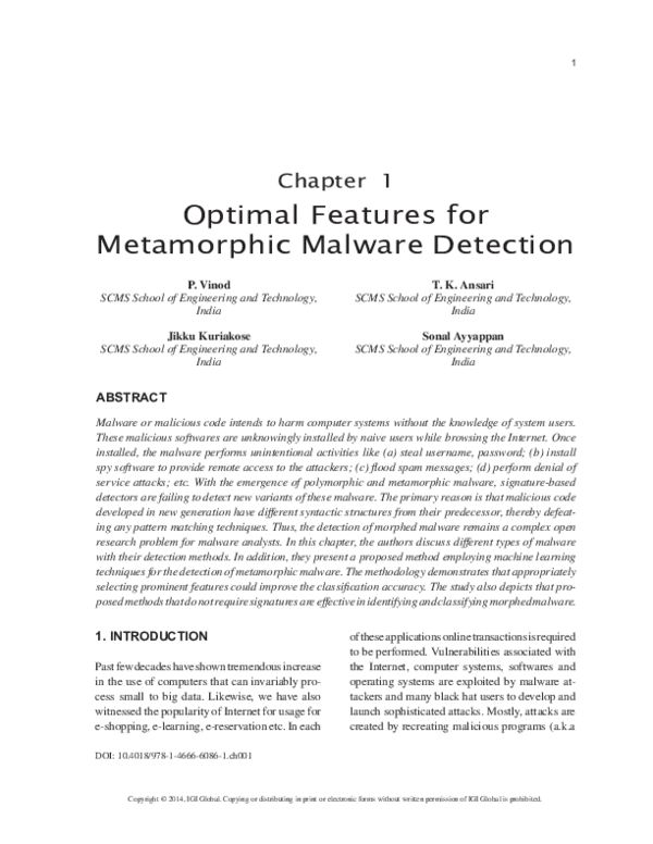 (PDF) Optimal Features for Metamorphic Malware Detection
