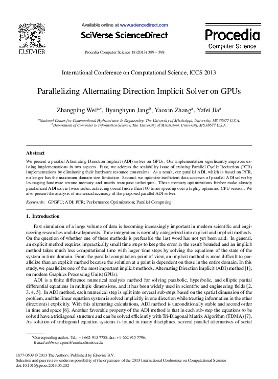 (PDF) Parallelizing Alternating Direction Implicit Solver on GPUs