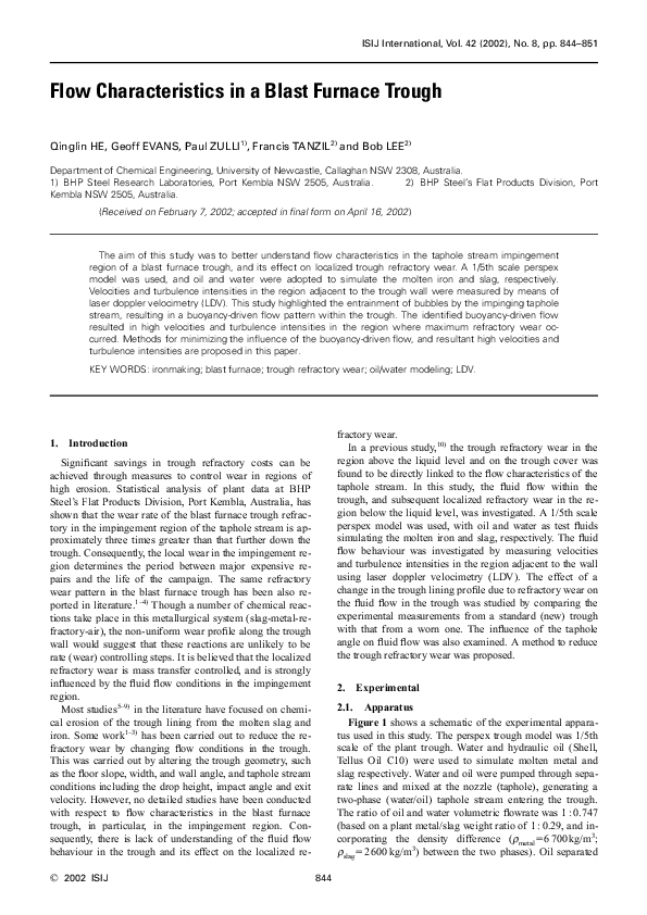 (PDF) Flow Characteristics in a Blast Furnace Trough