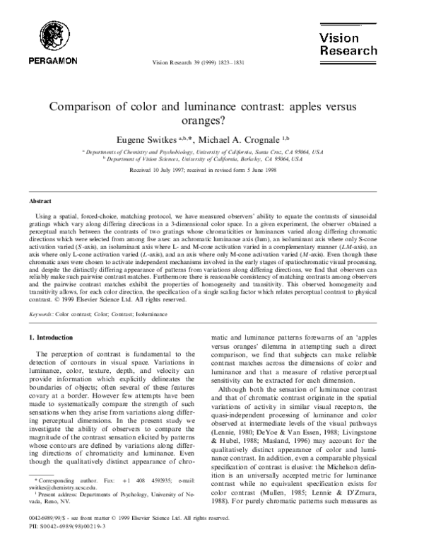 (PDF) Comparison of color and luminance contrast: apples versus oranges?