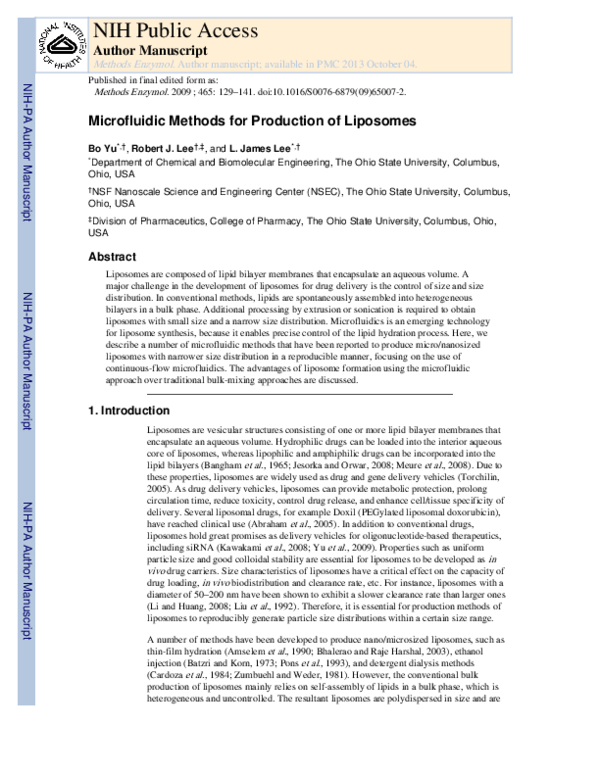 (PDF) Microfluidic Methods for Production of Liposomes