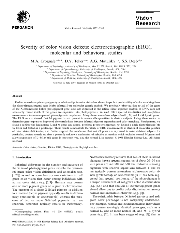 (PDF) Electrophysiology and Genetics of Color Vision