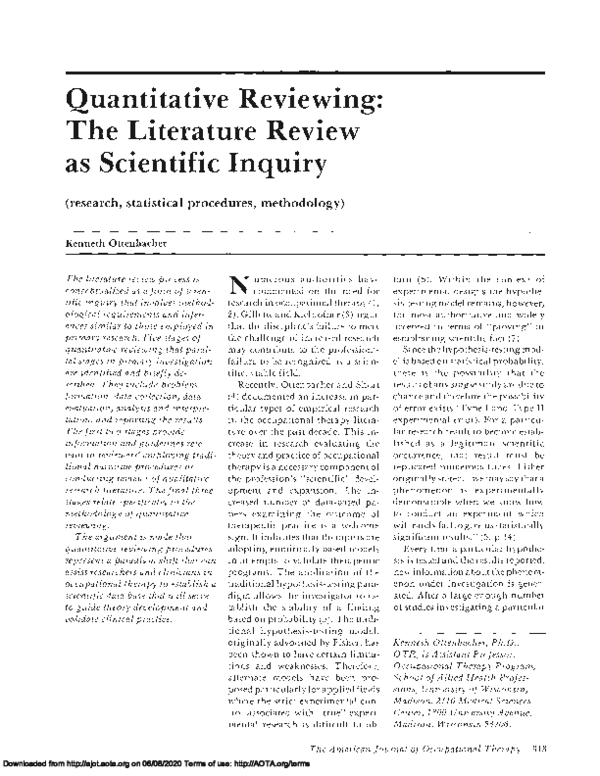 (PDF) Quantitative Reviewing: The Literature Review as Scientific Inquiry