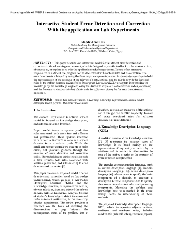 (PDF) Interactive Student Error Detection and Correction With the ...