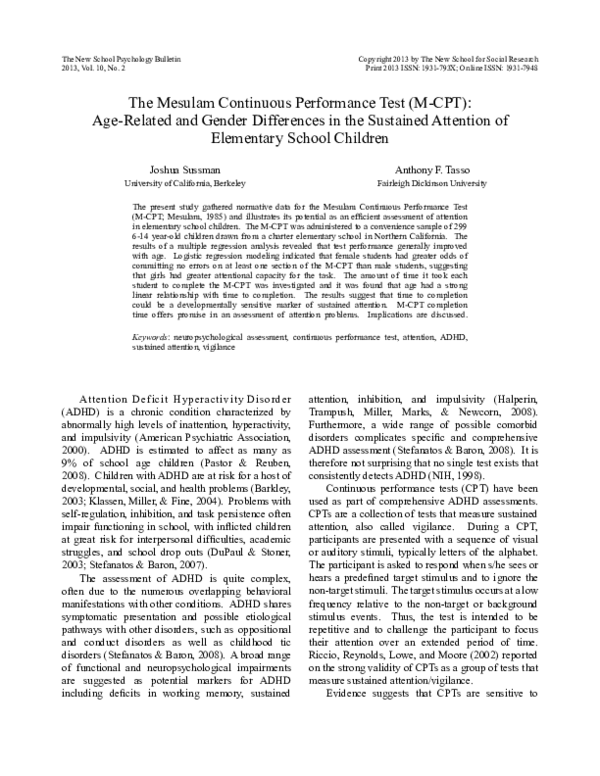 (PDF) The Mesulam Continuous Performance Test (M-CPT): Age-Related and ...