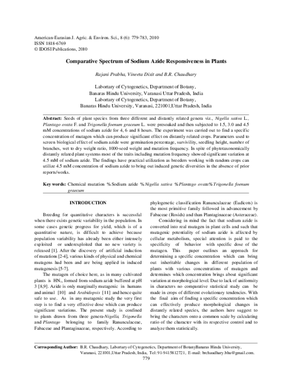 (PDF) Comparative Spectrum of Sodium Azide Responsiveness in Plants