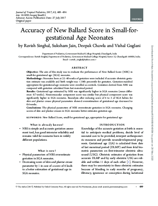(PDF) Accuracy of New Ballard Score in Small-for-gestational Age Neonates