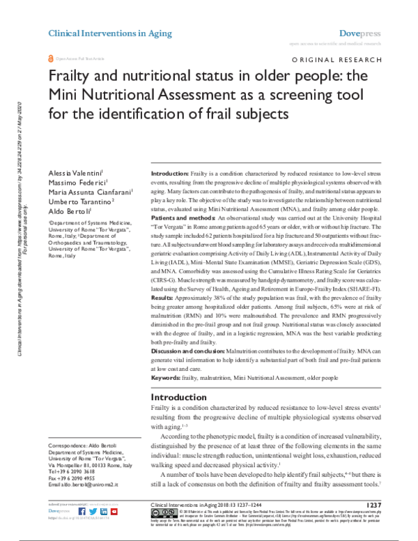 (PDF) Frailty and nutritional status in older people: the Mini ...
