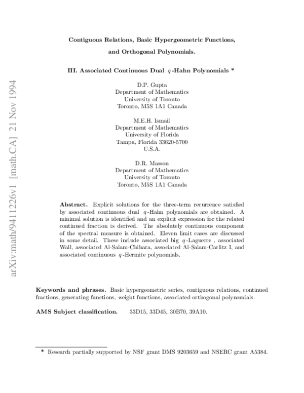 Pdf Contiguous Relations Basic Hypergeometric Functions And Orthogonal Polynomials Iii