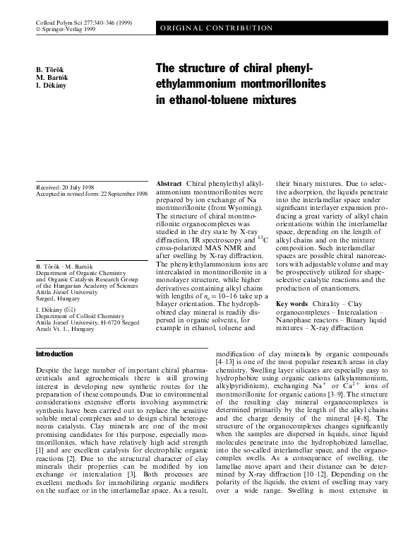(PDF) The structure of chiral phenylethylammonium montmorillonites in ...