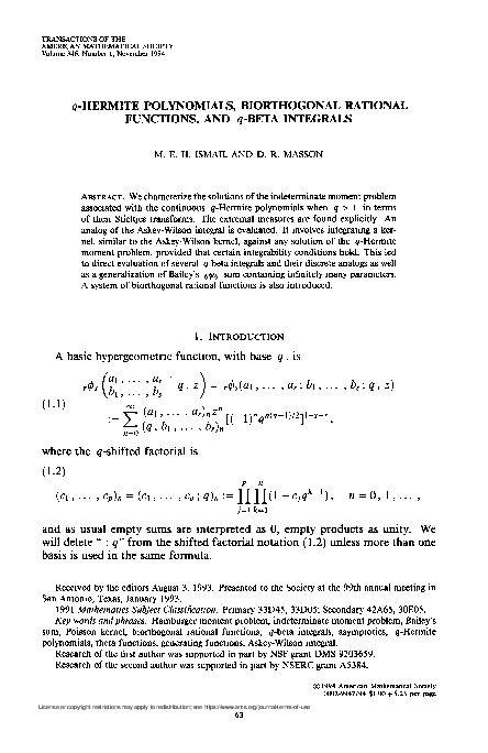 (PDF) Characterizing q-Hermite Polynomials and q-Beta Integrals