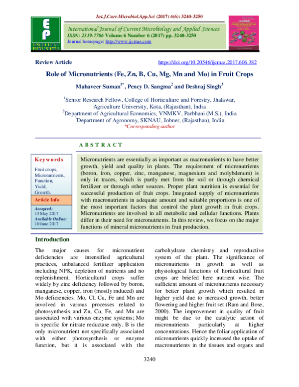 (PDF) Role of Micronutrients (Fe, Zn, B, Cu, Mg, Mn and Mo) in Fruit Crops