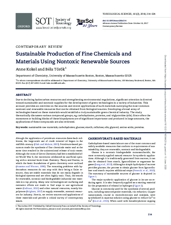 (PDF) Sustainable Production of Fine Chemicals and Materials using Non ...