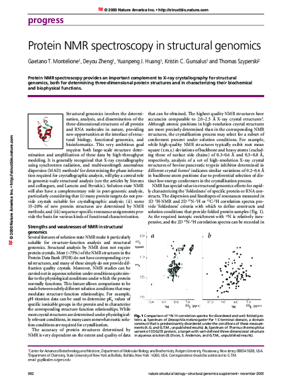 (PDF) Protein NMR spectroscopy in structural genomics