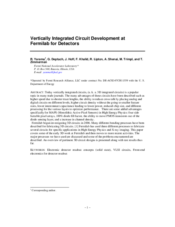 (PDF) 3D Integrated Circuit Development at Fermilab
