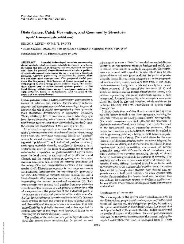 (PDF) Disturbance, Patch Formation, and Community Structure