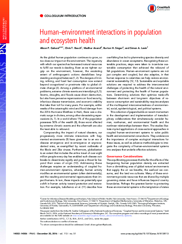 (PDF) Human–environment interactions in population and ecosystem health