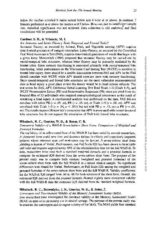 (PDF) Are semantic and letter fluency tasks temporal and frontal tasks?